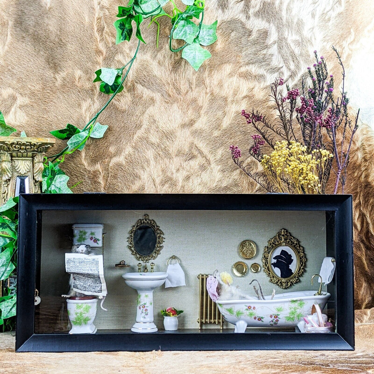 Mouse Bathroom Scene Shadowbox Diorama – Scenic City Oddities